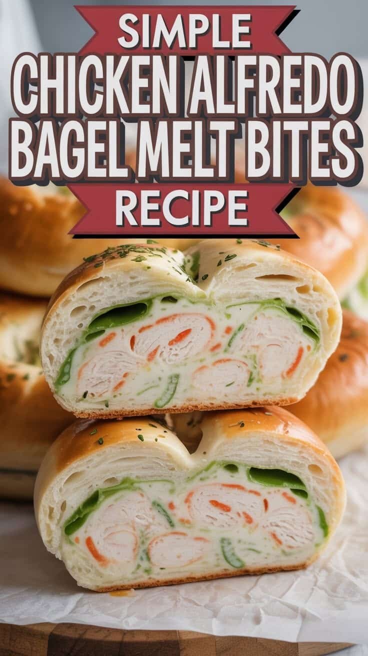 Chicken Alfredo Bagel Melt Bites Recipe - Food Blasts