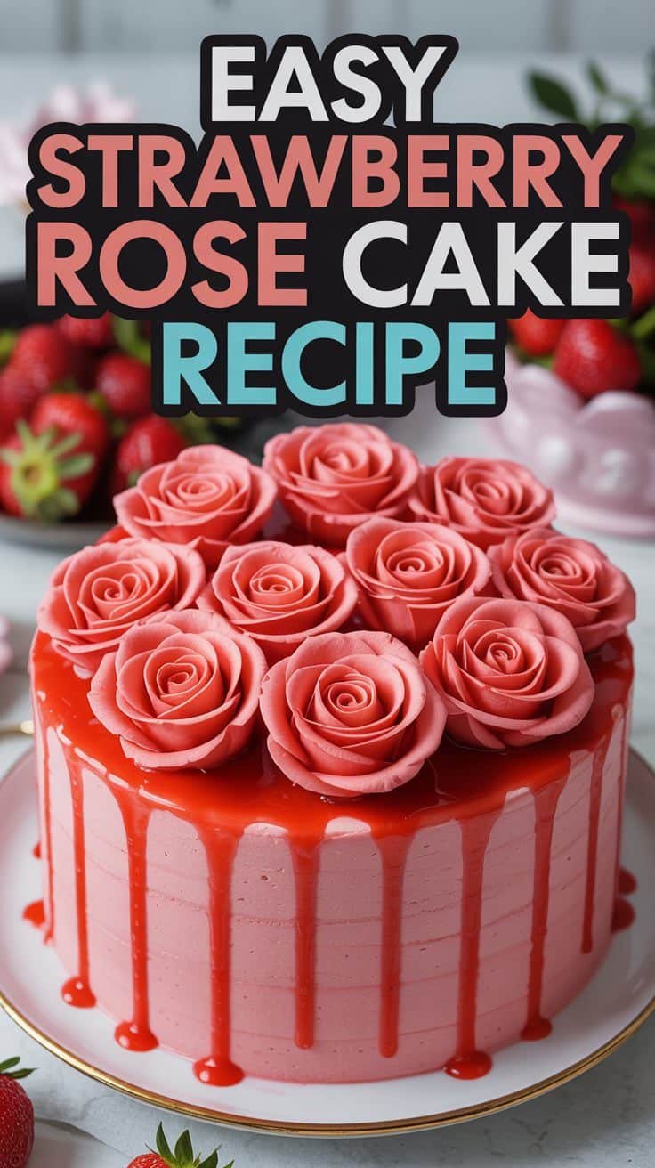 Strawberry Rose Cake Recipe - Food Blasts