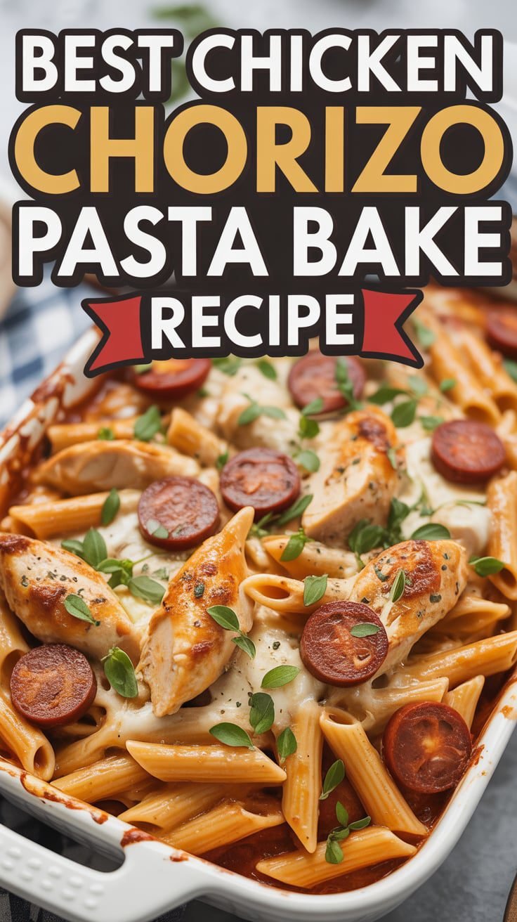 Cheesy Chicken Chorizo Pasta Bake Recipe - Food Blasts