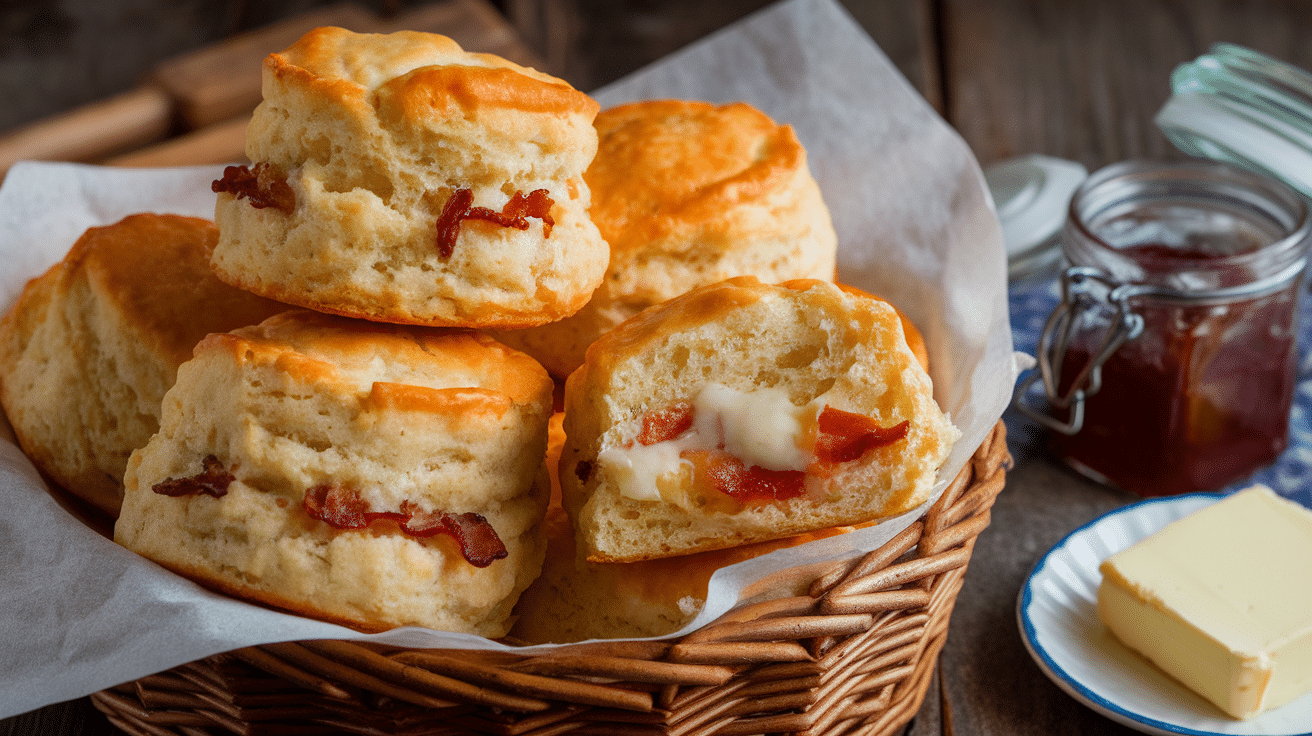 Flaky Bacon Cheddar Biscuits Recipe - Food Blasts