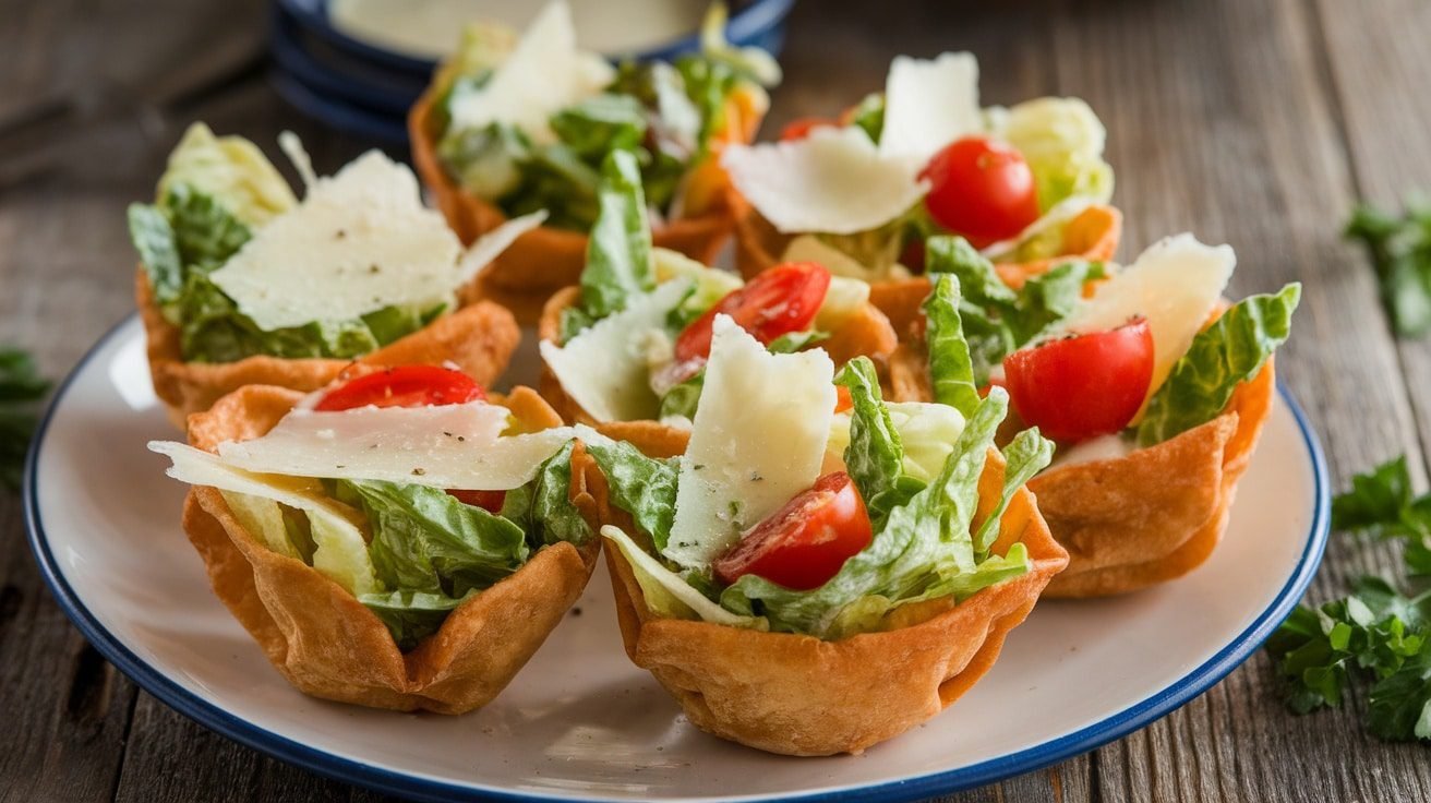 Crispy Caesar Salad Wonton Cups Recipe - Food Blasts