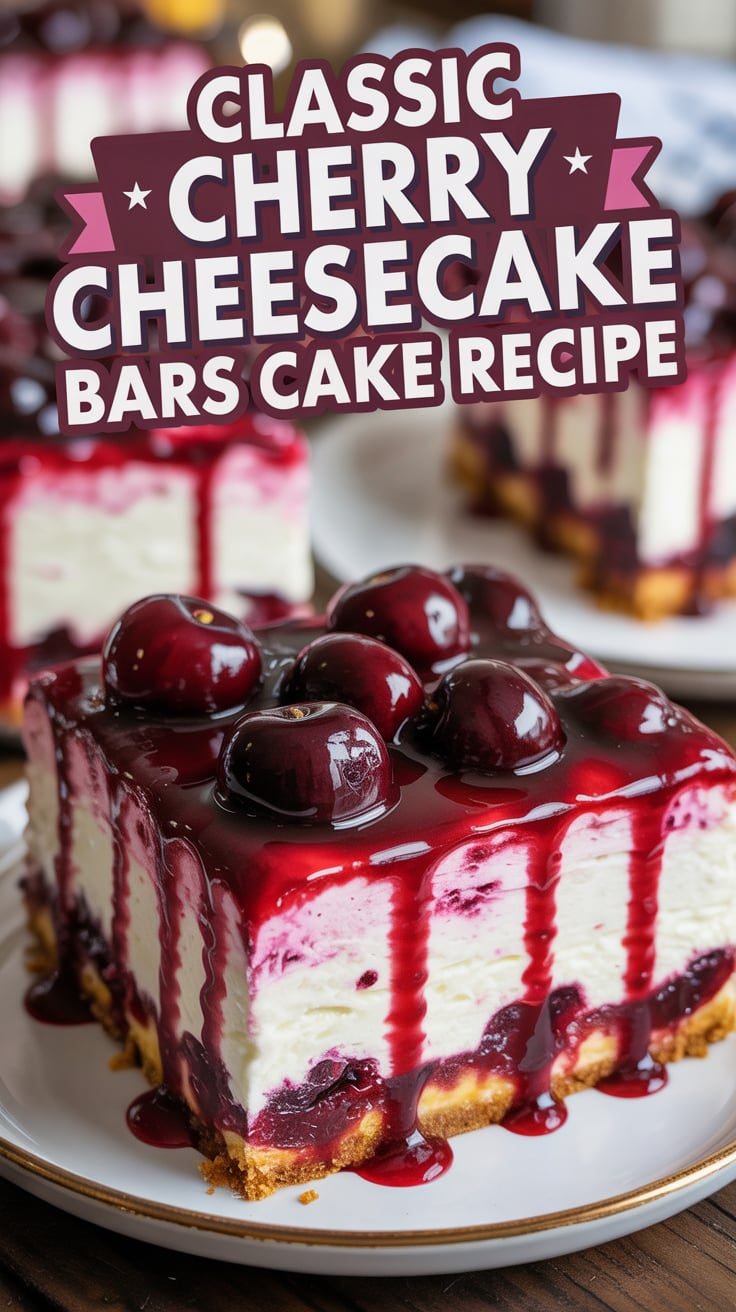 Cherry Cheesecake Bars Cake Recipe - Food Blasts
