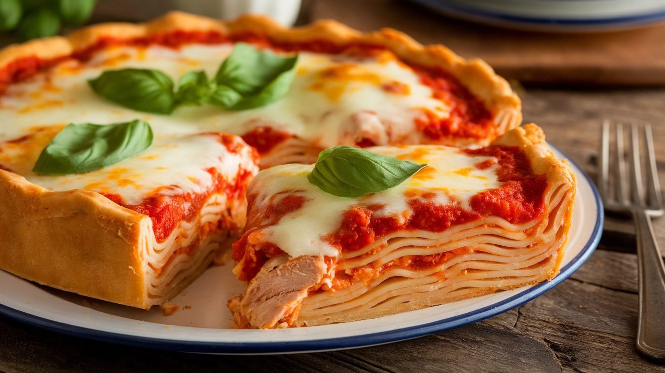 Delicious Chicken Parmesan Pasta Pie Recipe - Food Blasts