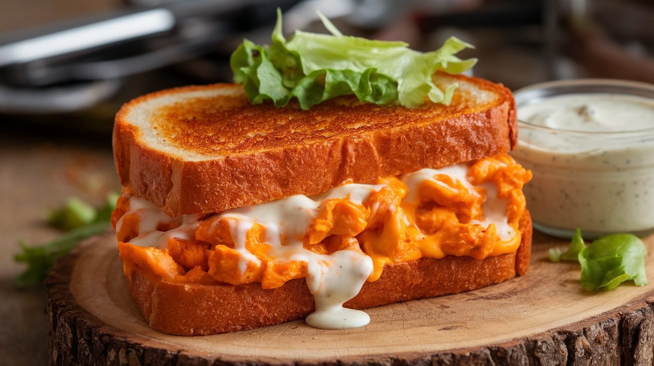 Spicy Buffalo Chicken Grilled Cheese Sandwich - Food Blasts