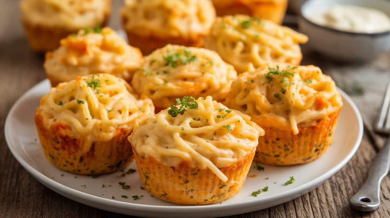 Savory Chicken Alfredo Spaghetti Muffins Recipe - Food Blasts