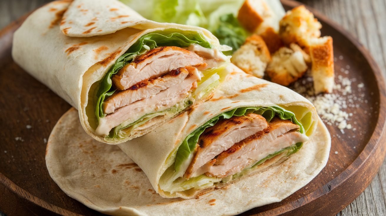 Savory Chicken Caesar Flatbread Wraps Recipe - Food Blasts