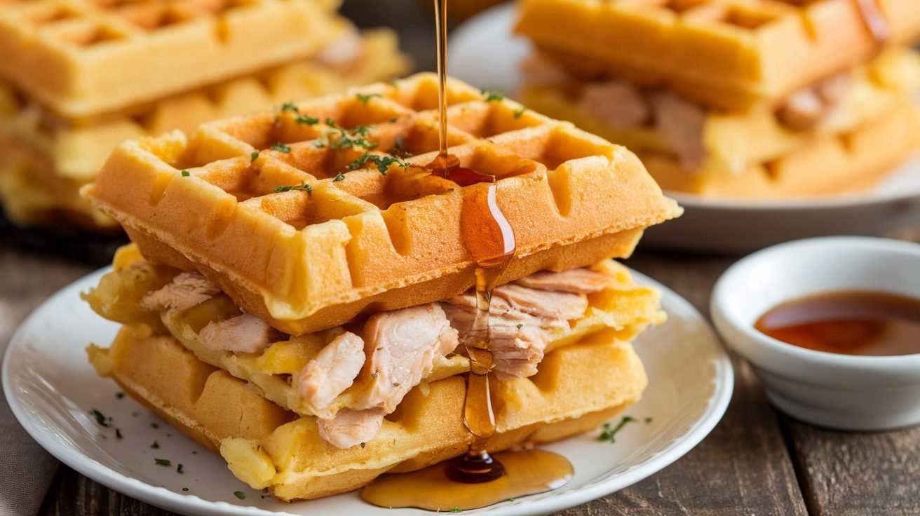 Savory Chicken and Cheddar Cornbread Waffles Recipe - Food Blasts