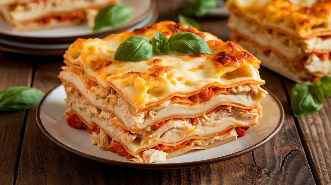 Creamy Roasted Garlic Chicken Lasagna Recipe - Food Blasts
