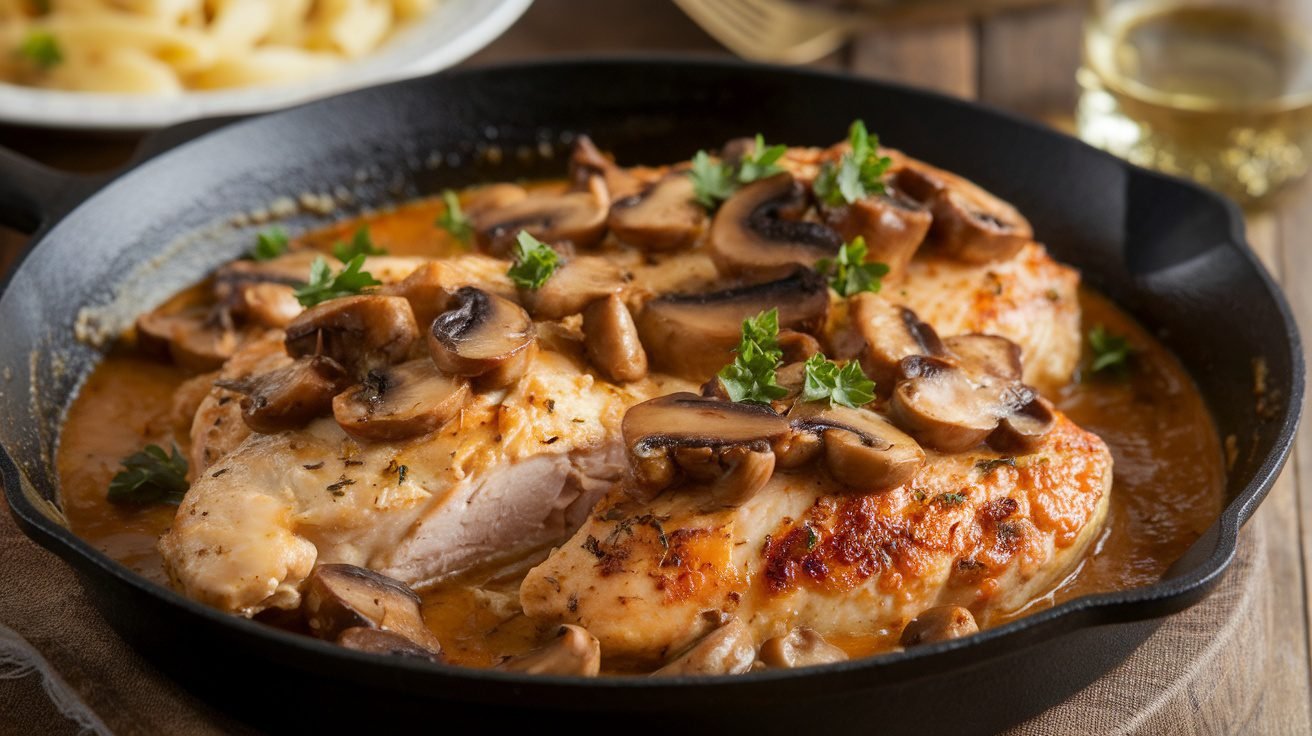Creamy Skillet Asiago Chicken and Mushrooms Recipe - Food Blasts