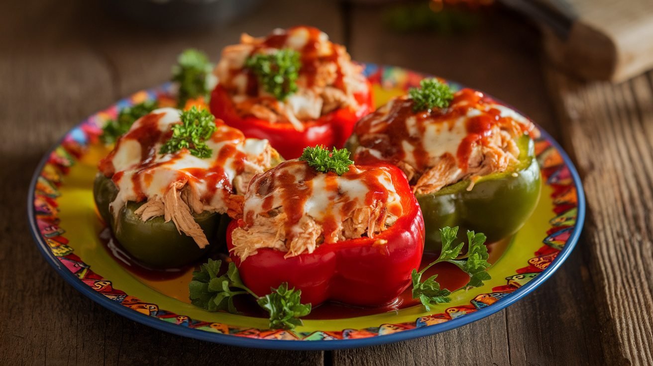 BBQ Chicken Stuffed Bell Peppers Recipe - Food Blasts