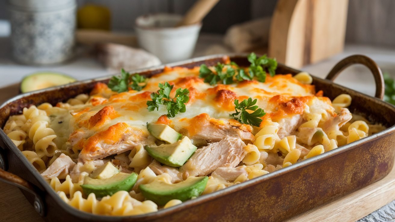 Creamy Chicken and Avocado Pasta Bake Recipe - Food Blasts