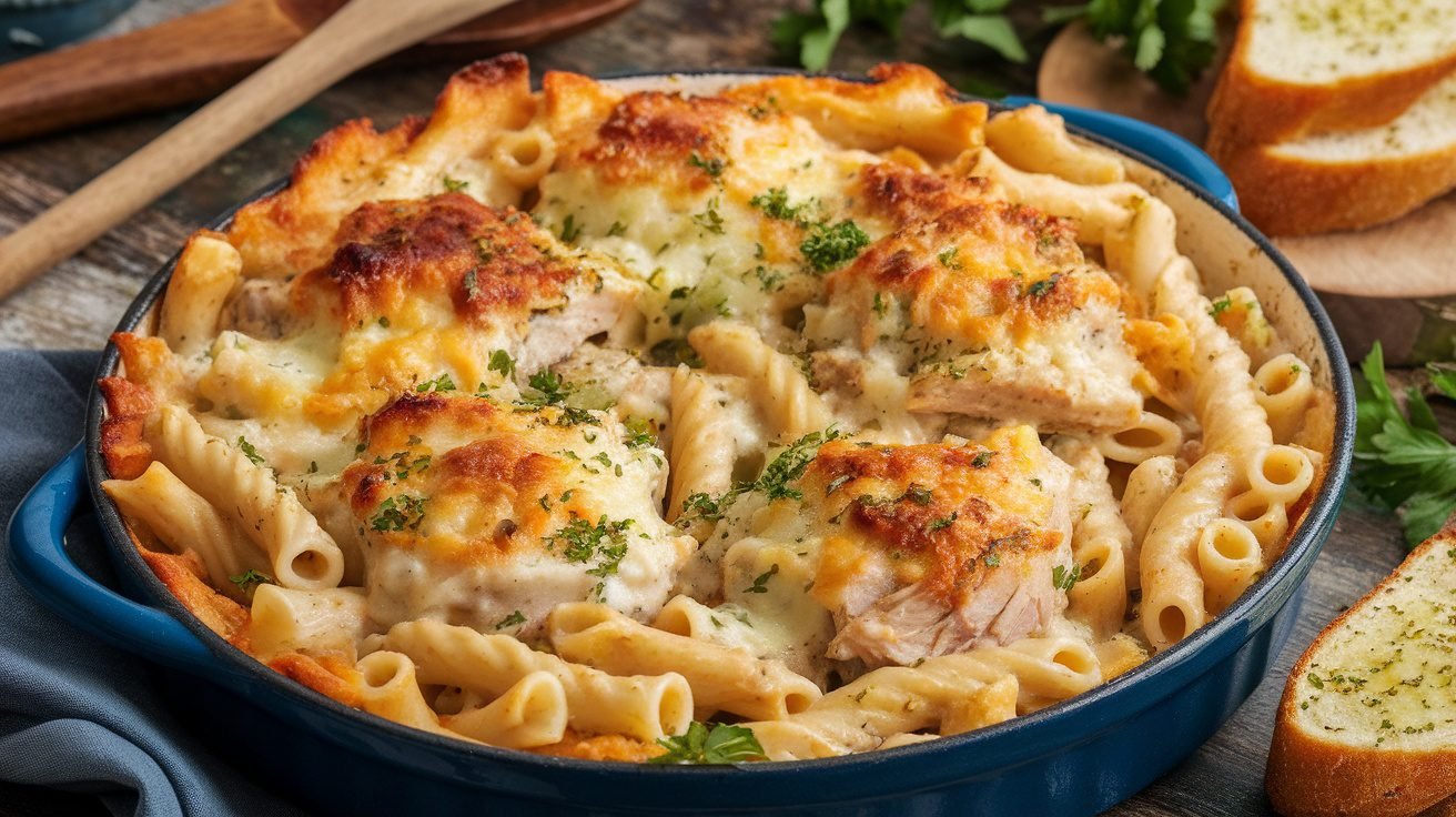 Garlic Parmesan Chicken Pasta Bake Recipe - Food Blasts
