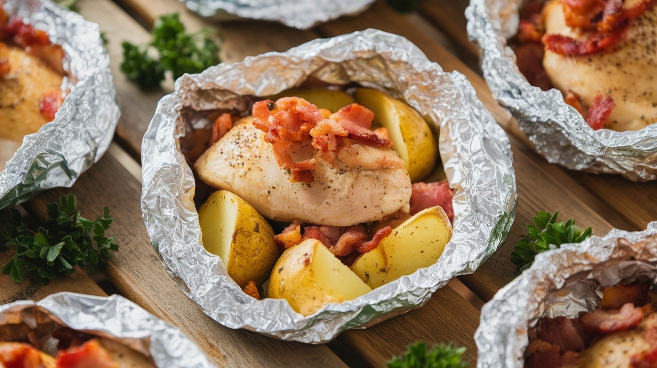 Savory Chicken Bacon Potato Foil Packets Recipe - Food Blasts