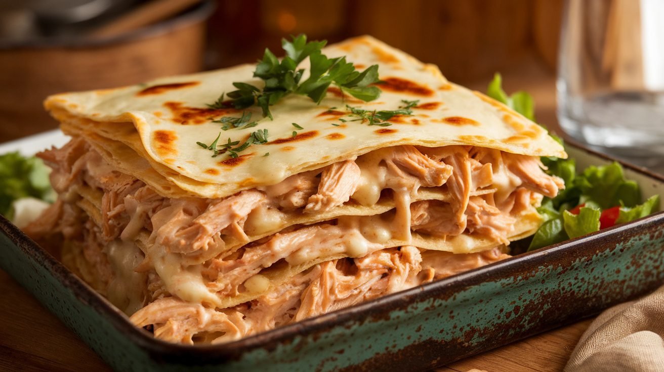 Delicious Chicken Alfredo Tortilla Stack Recipe - Food Blasts