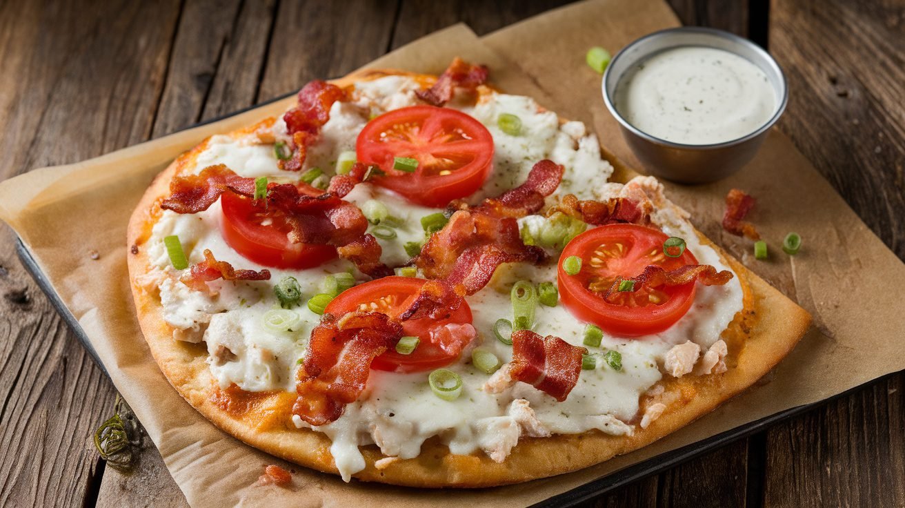 Savory Chicken and Bacon Ranch Flatbread Recipe - Food Blasts