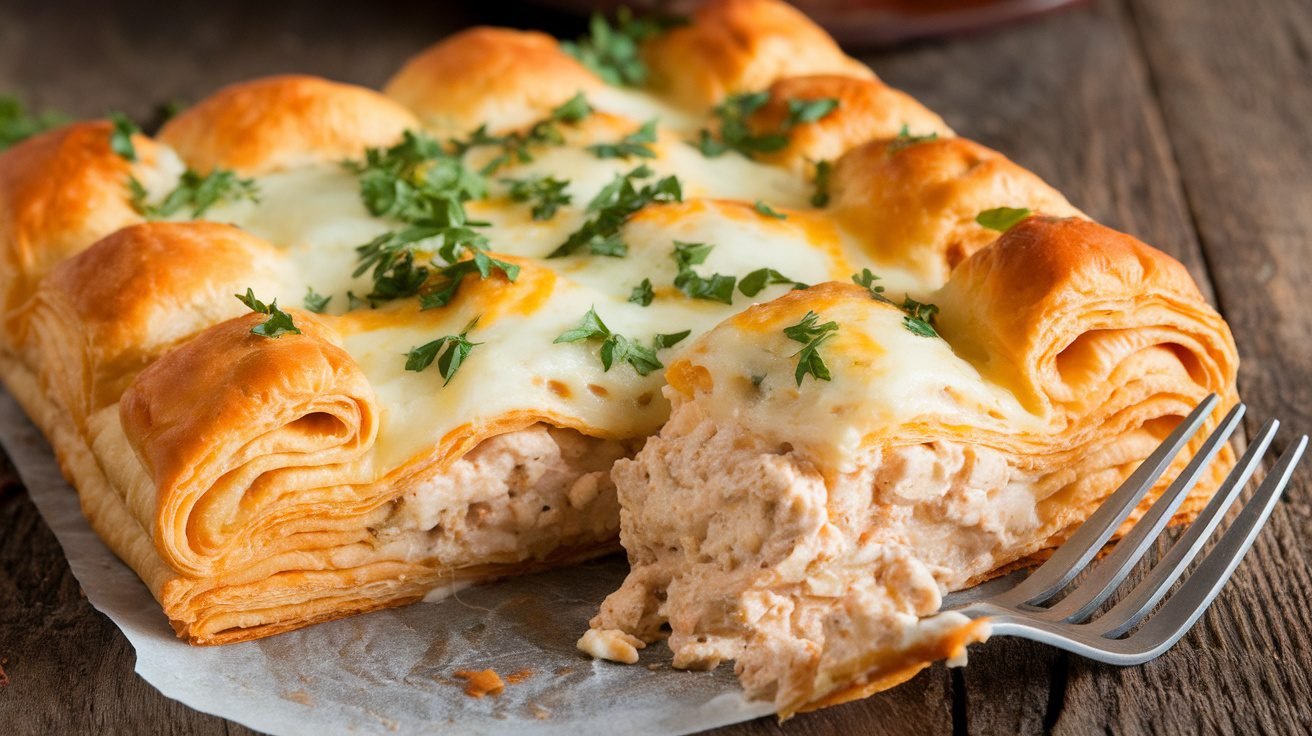 Creamy Chicken Alfredo Crescent Lasagna Recipe - Food Blasts