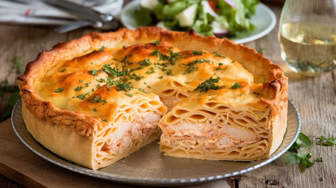 Chicken Alfredo Pasta Pie Recipe - Food Blasts