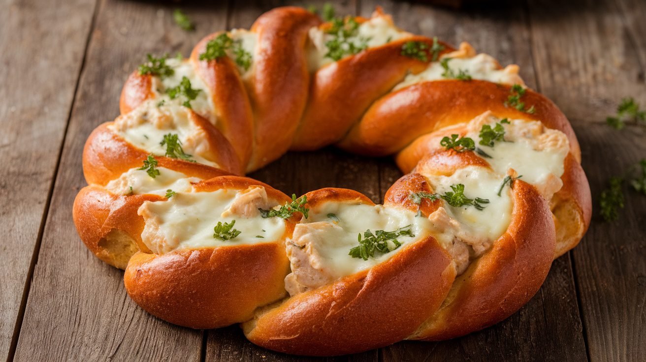 Chicken Alfredo Twisted Bread Wreath Recipe - Food Blasts