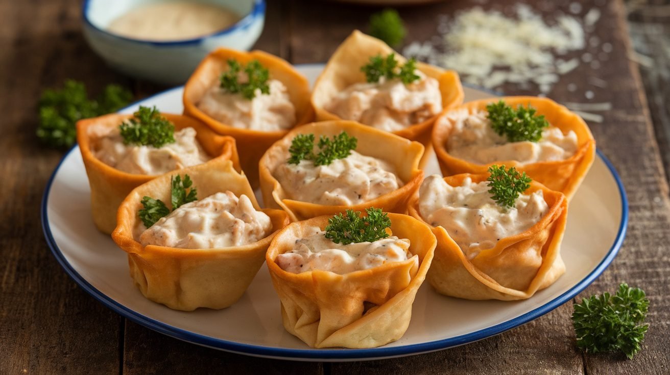 Chicken Alfredo Wonton Wrap Cups Recipe - Food Blasts