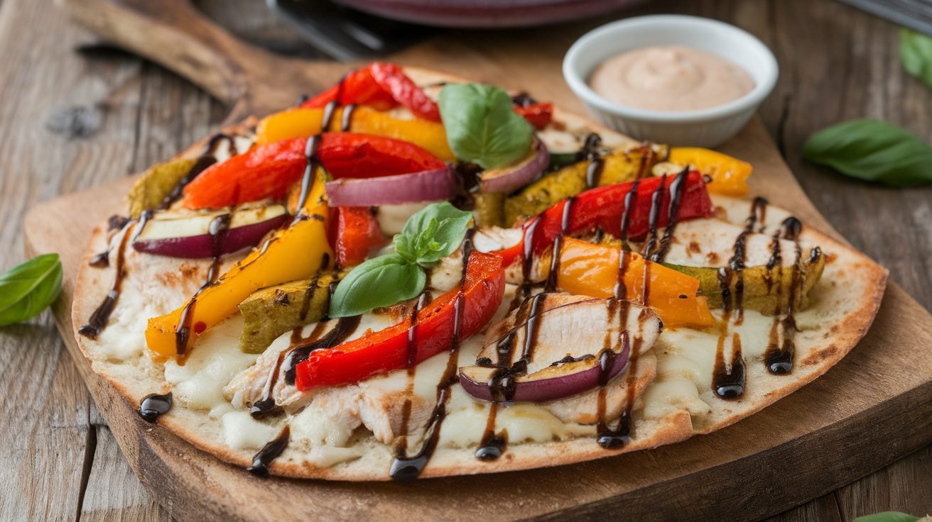 Chicken and Roasted Veggie Flatbreads Recipe - Food Blasts