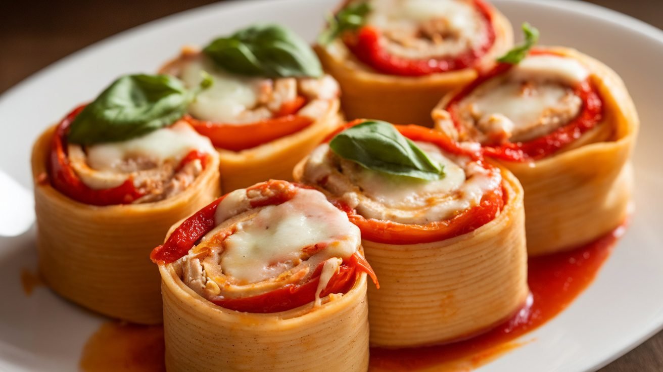 Chicken and Sweet Pepper Pasta Rolls Recipe - Food Blasts