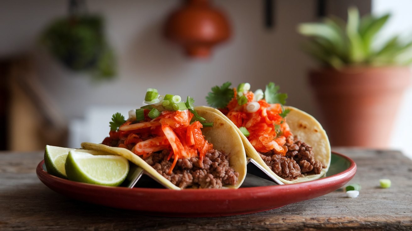 Spicy Kimchi Beef Tacos Recipe - Food Blasts