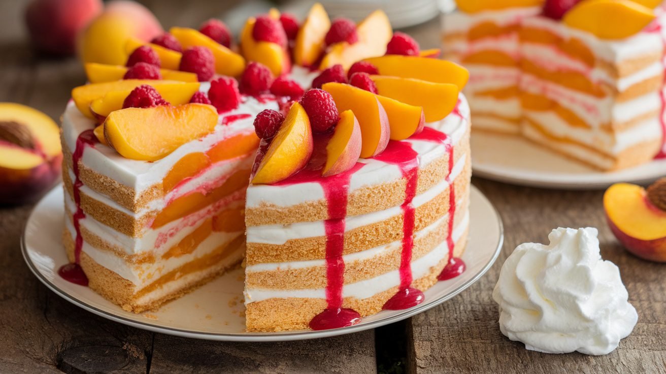 Peach Melba Cake Recipe - Food Blasts
