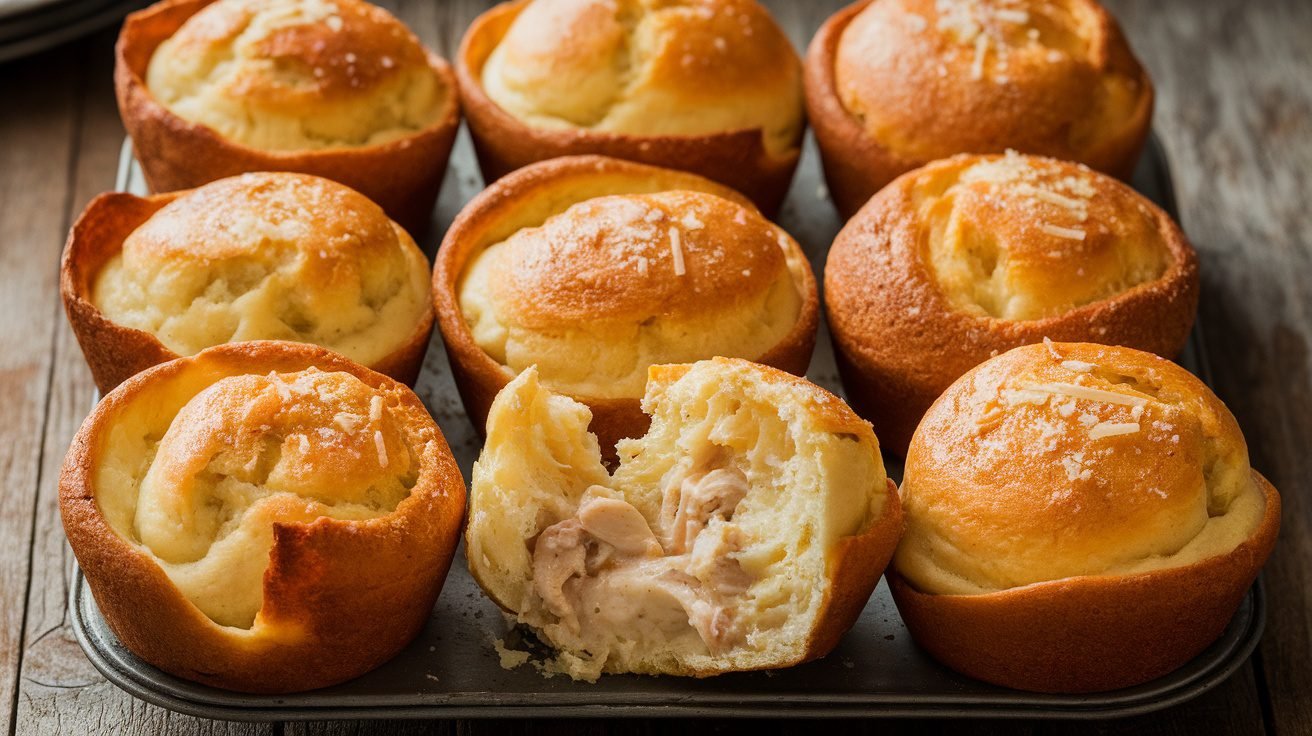 Chicken Alfredo Popover Muffins Recipe - Food Blasts