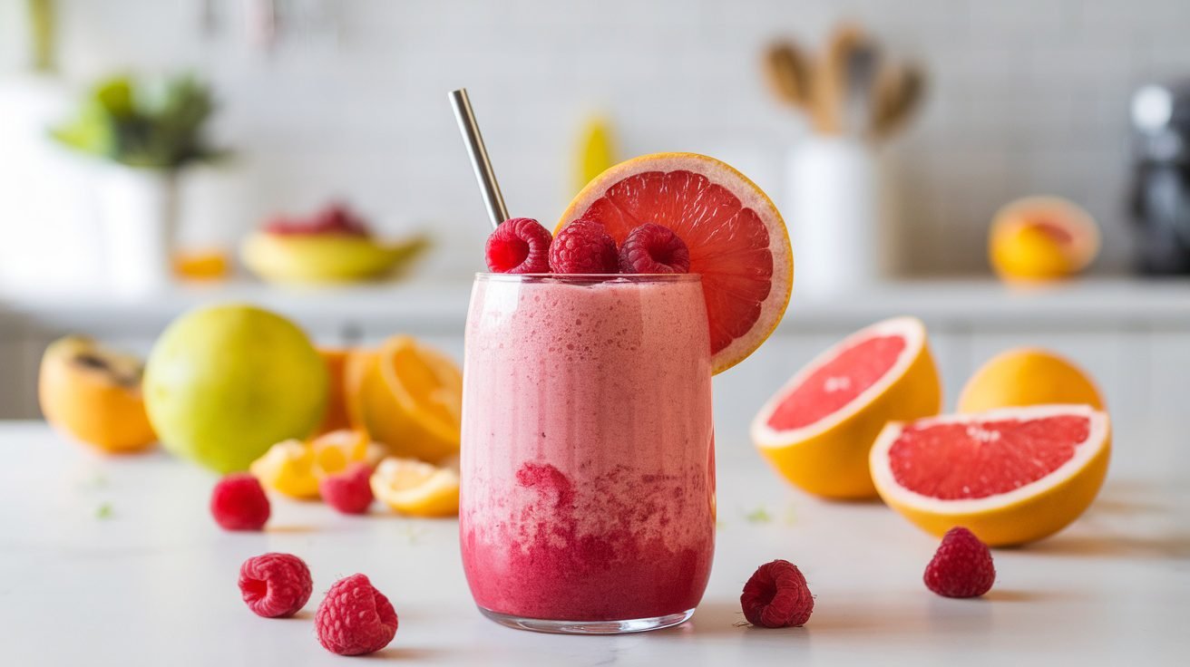 Raspberry Grapefruit Glow Smoothie Recipe - Food Blasts