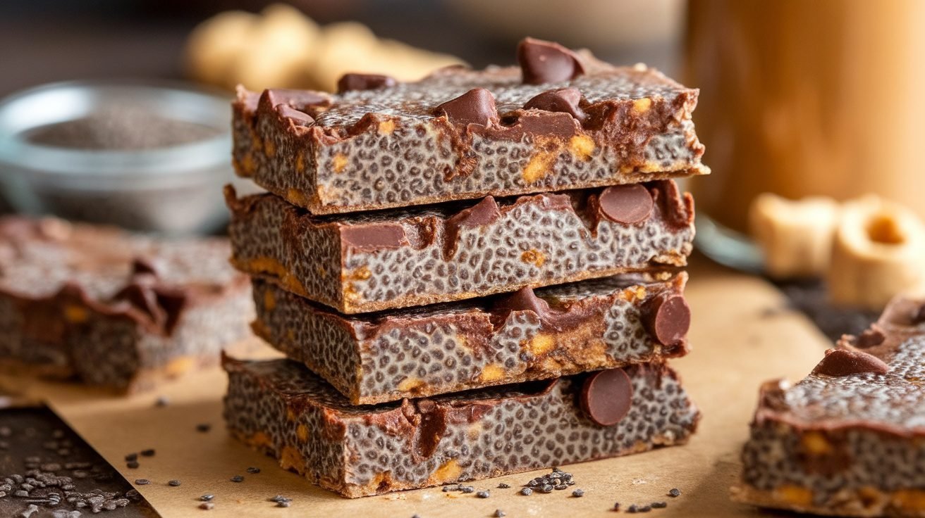 Peanut Butter Chocolate Chia Bars Recipe - Food Blasts