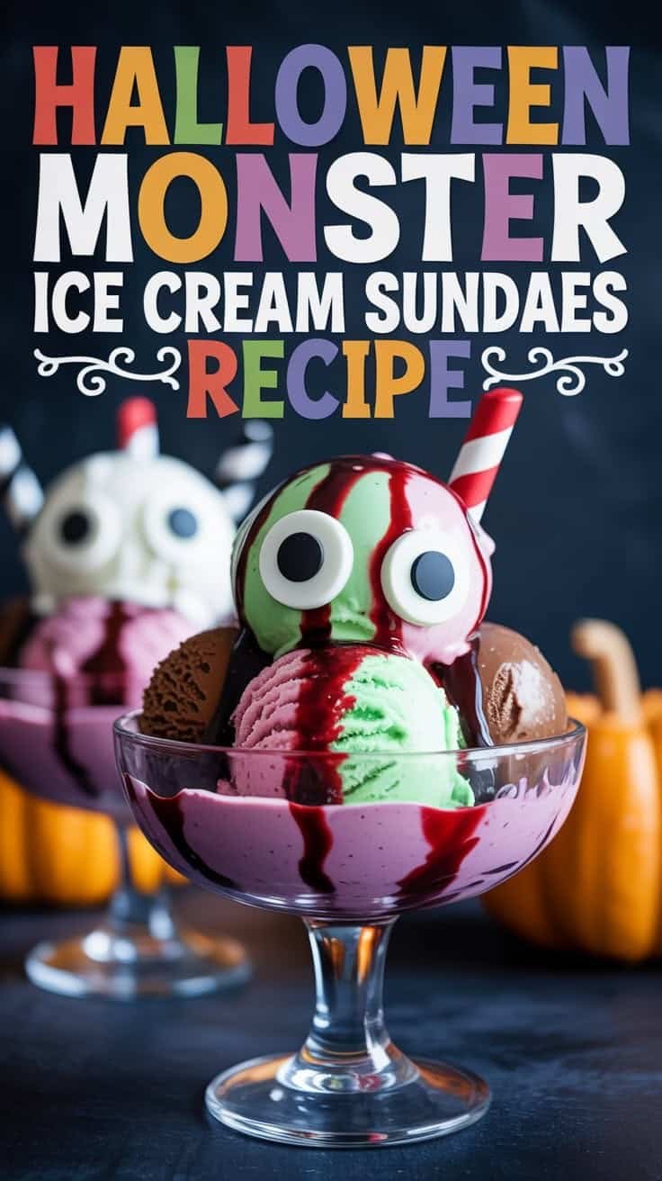 Spooky Monster Ice Cream Sundaes Recipe for Halloween - Food Blasts