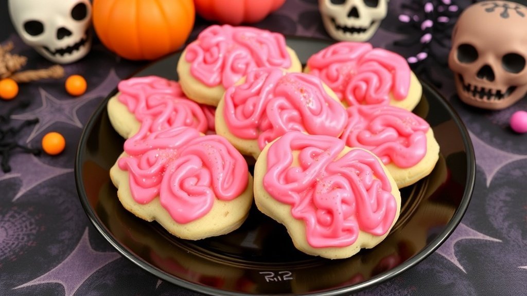 Zombie Brain Sugar Cookies with Pink Icing Swirls Recipe - Food Blasts